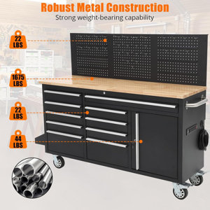 Zstar Workbench, 61In Heavy Duty Rolling Cabinet Workbench With Solid ...