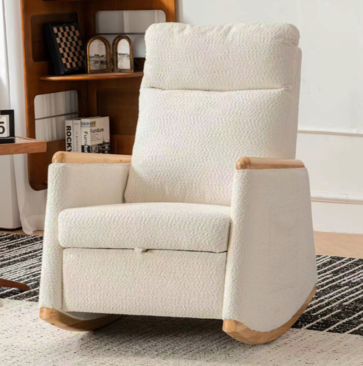 Latitude Run® Accent Rocking Chair With Footrest High Back Rubber Wood ...