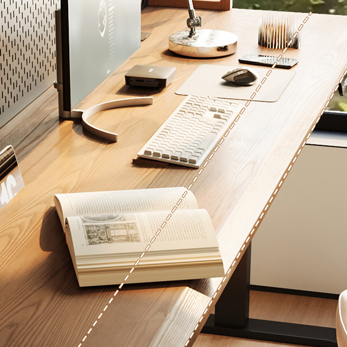 Hokku Designs Solid Wood Electric Lifting Desk & Integrated Bookshelf ...