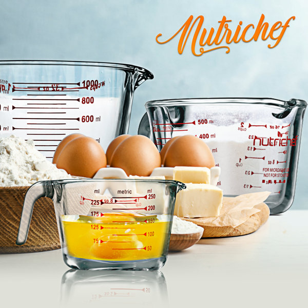 NutriChef 3 -Piece Glass Measuring Cup Set & Reviews | Wayfair