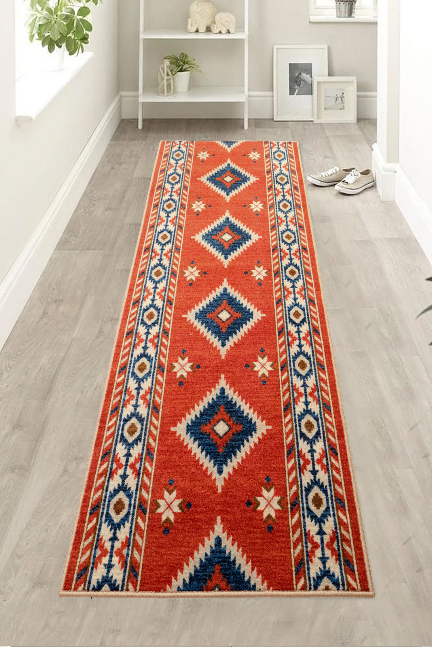Millwood Pines Southwestern Red and Terracotta Canvas Backing Rug ...