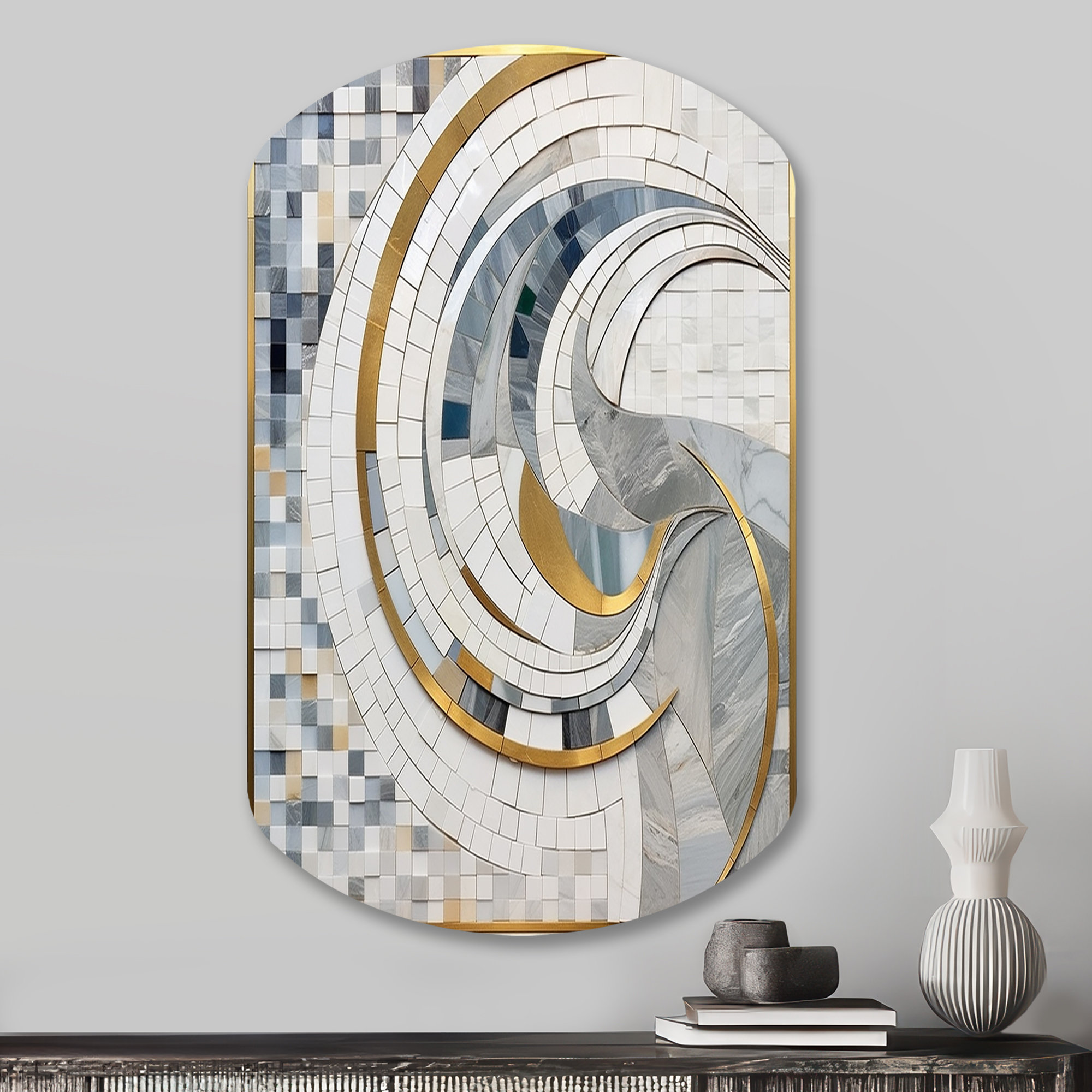 Design Art Grey And Yellow Mosaic II - Abstract Shapes Cylinder Shape ...