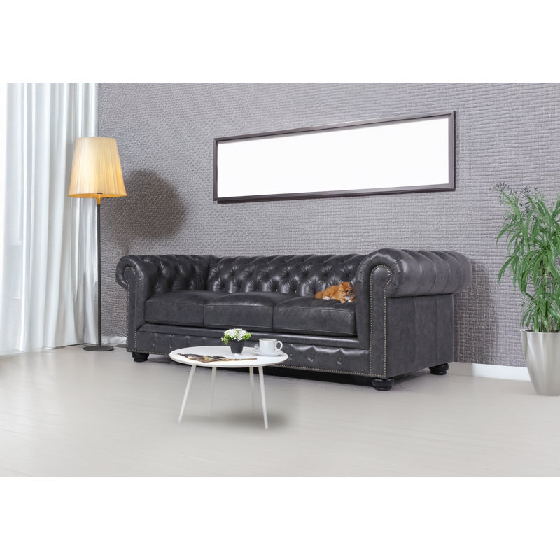 DECOR HOME Traditional Tufted Leather Sofa | Wayfair