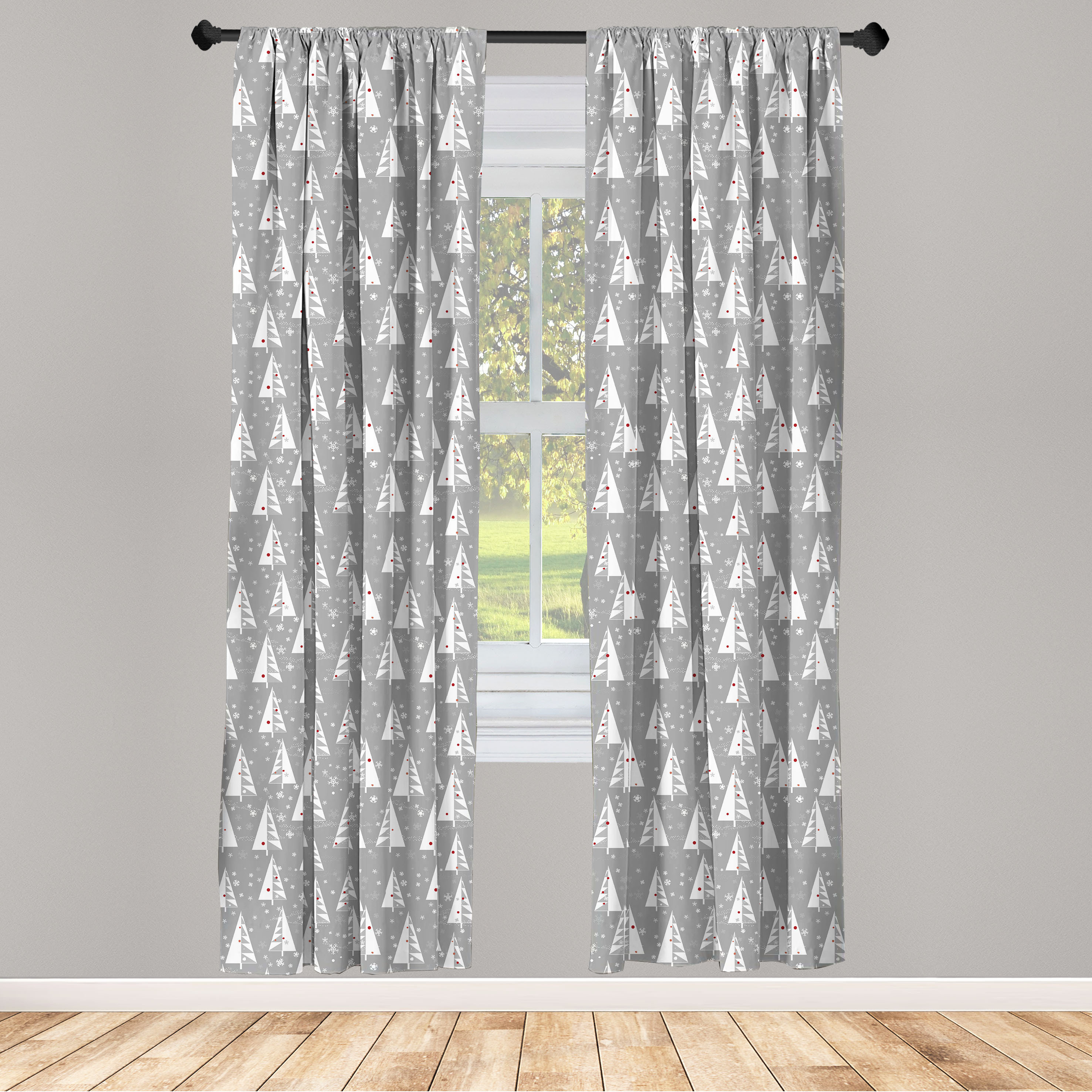 The Holiday Aisle® Christmas Tree 4-Panel Curtains, Snowflakes Backdrop ...