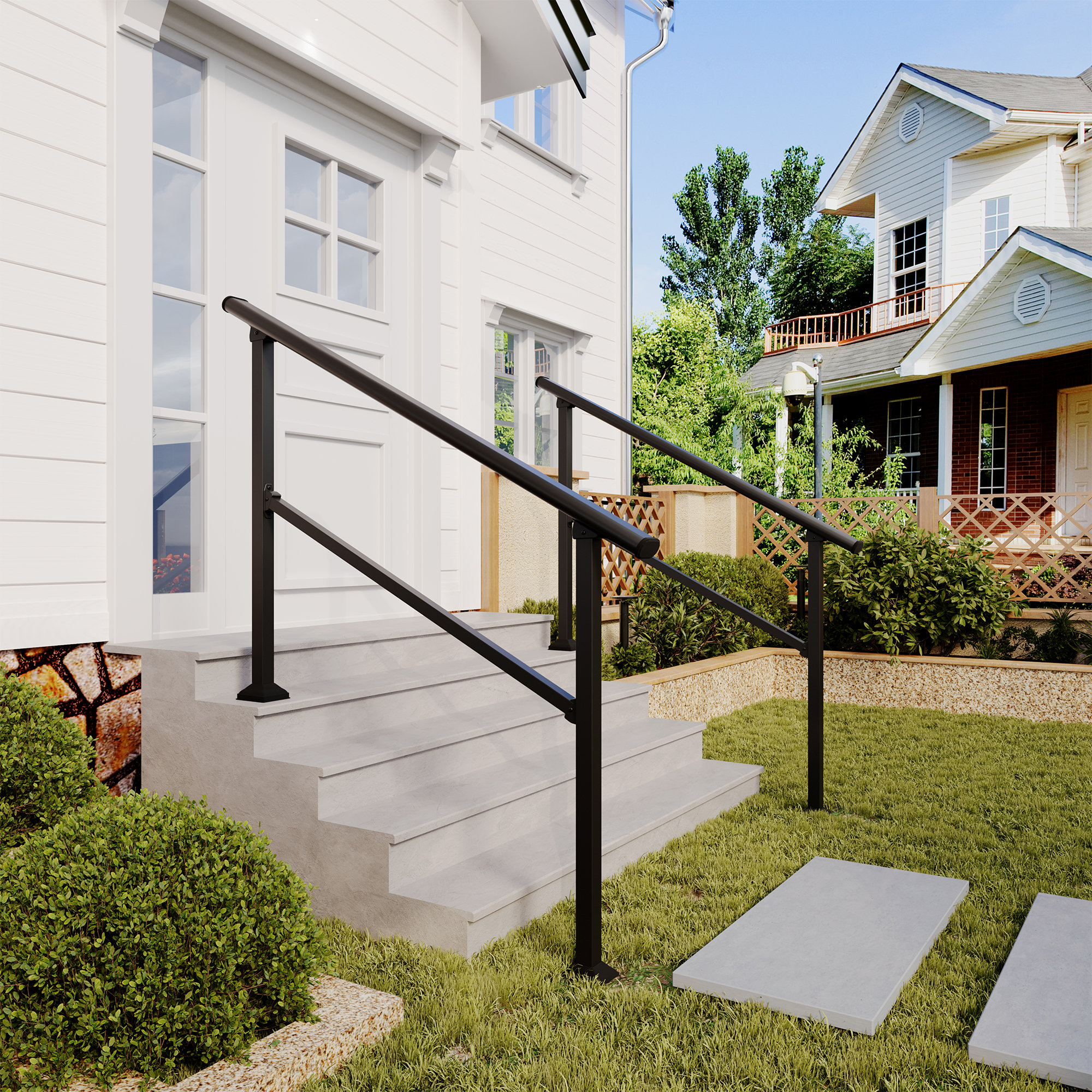 clihome Outdoor Black Stair Handrail (Set of 2) | Wayfair