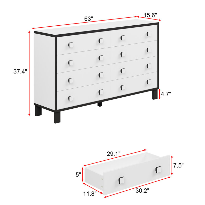 Latitude Run® 63” Wide 8 Double Drawer Dresser With Straight Legs ...