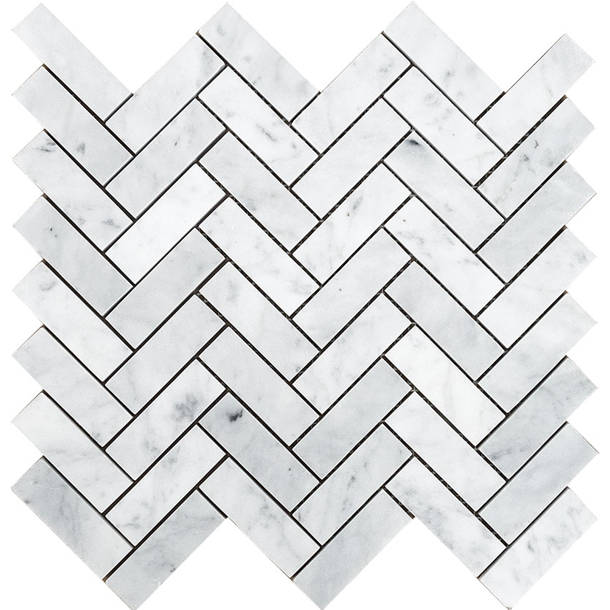 Belluno Designs Bianco Carrara 1" x 4" Marble Herringbone Honed Mosaic ...