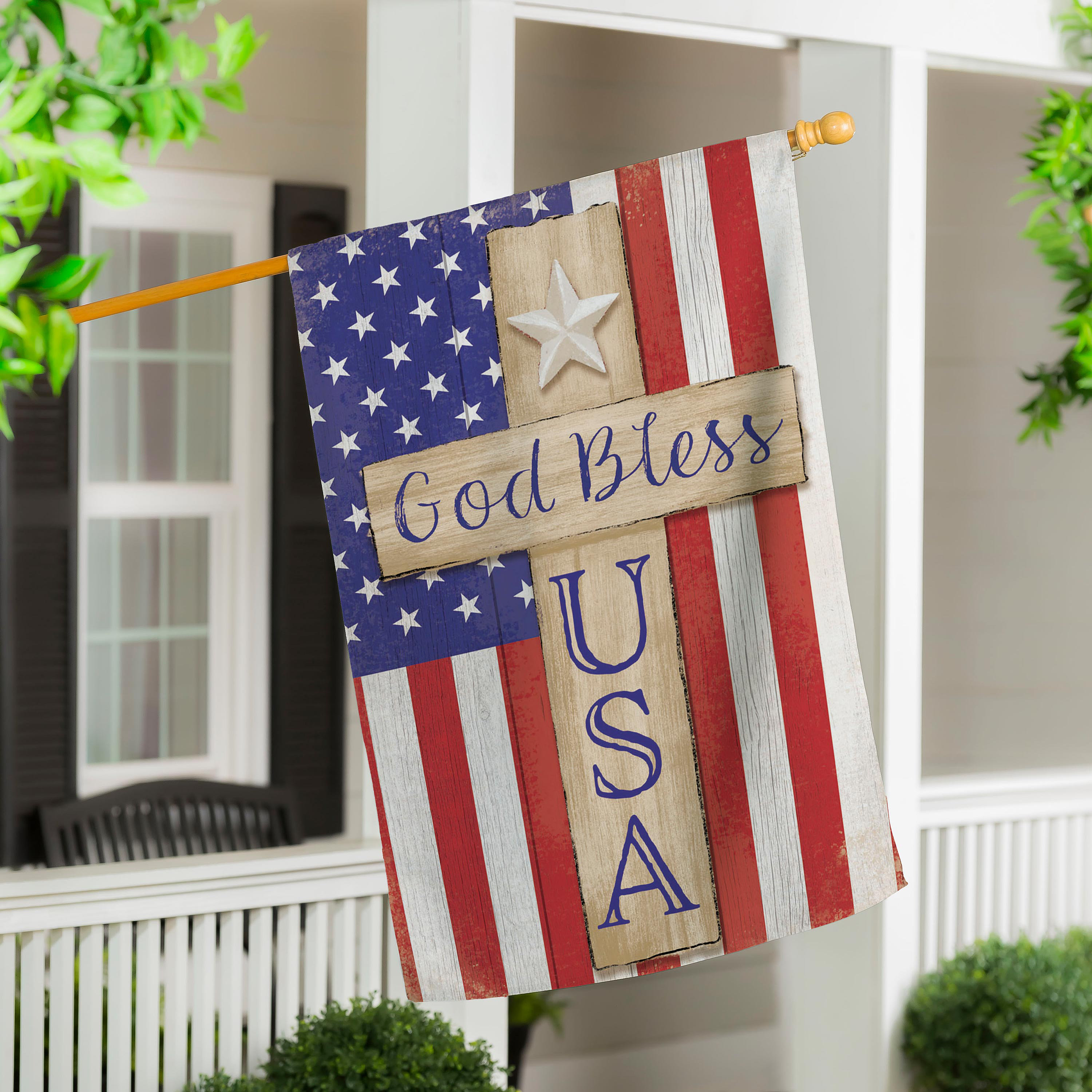 Lark Manor™ Patriotic Cross Burlap House Flag | Wayfair