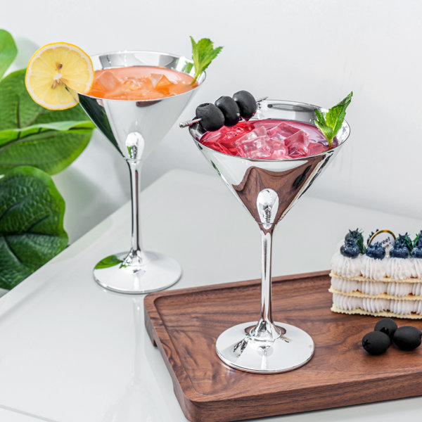 Wrought Studio 2 Piece Martini Cocktail Silver Glass Set | Wayfair