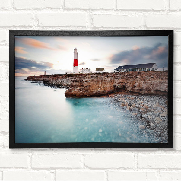 Latitude Run Lighthouse Ocean Rocks - Closed Corner Frame Print on Wood ...