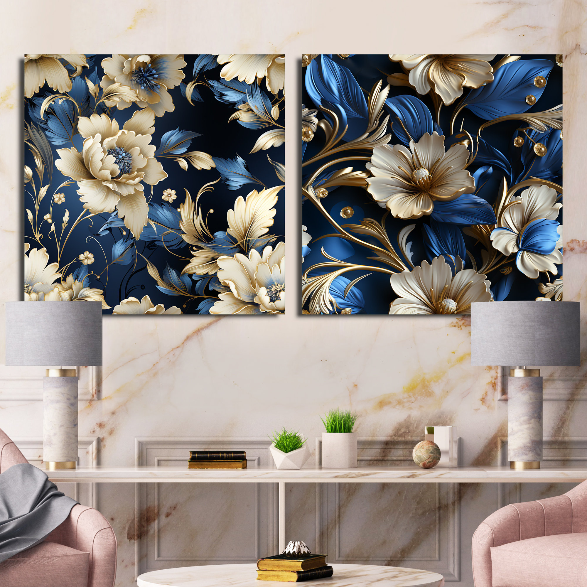 Design Art Regal Baroque Flourish Victorian Pattern III - Abstract Botanicals Square Collage Set ...