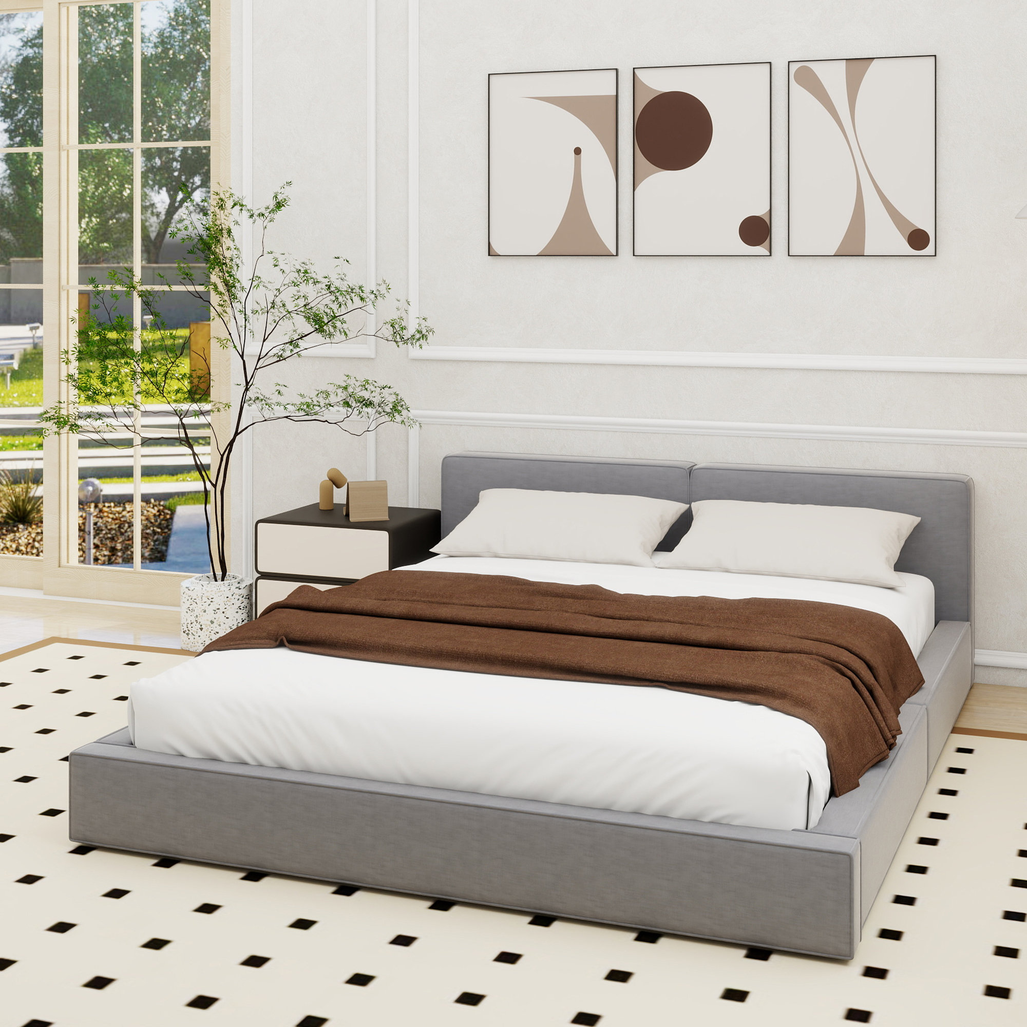 Latitude Run® Queen Size Upholstered Platform Bed With Velvet Fabric ...