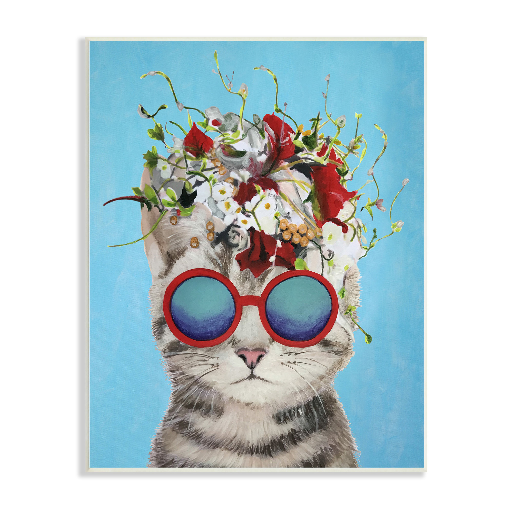 Stupell Industries Cute Fun Flowery Cat Wearing Sunglasses Bold ...