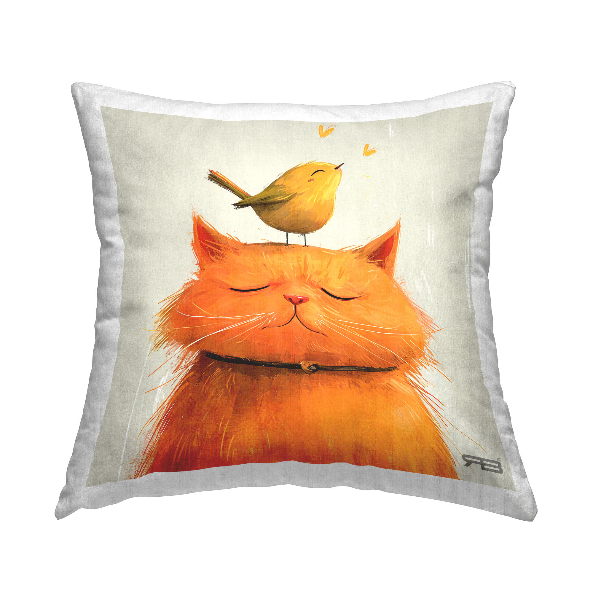 Stupell Industries Bird Perched on Cat Decorative Printed Throw Pillow ...