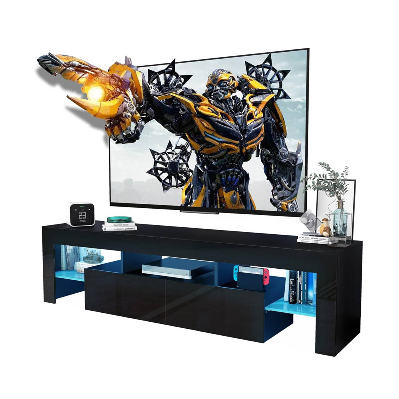 Ivy Bronx Black Tv Stand, 75 Inch Wood Tv Stand, High Glossy ...