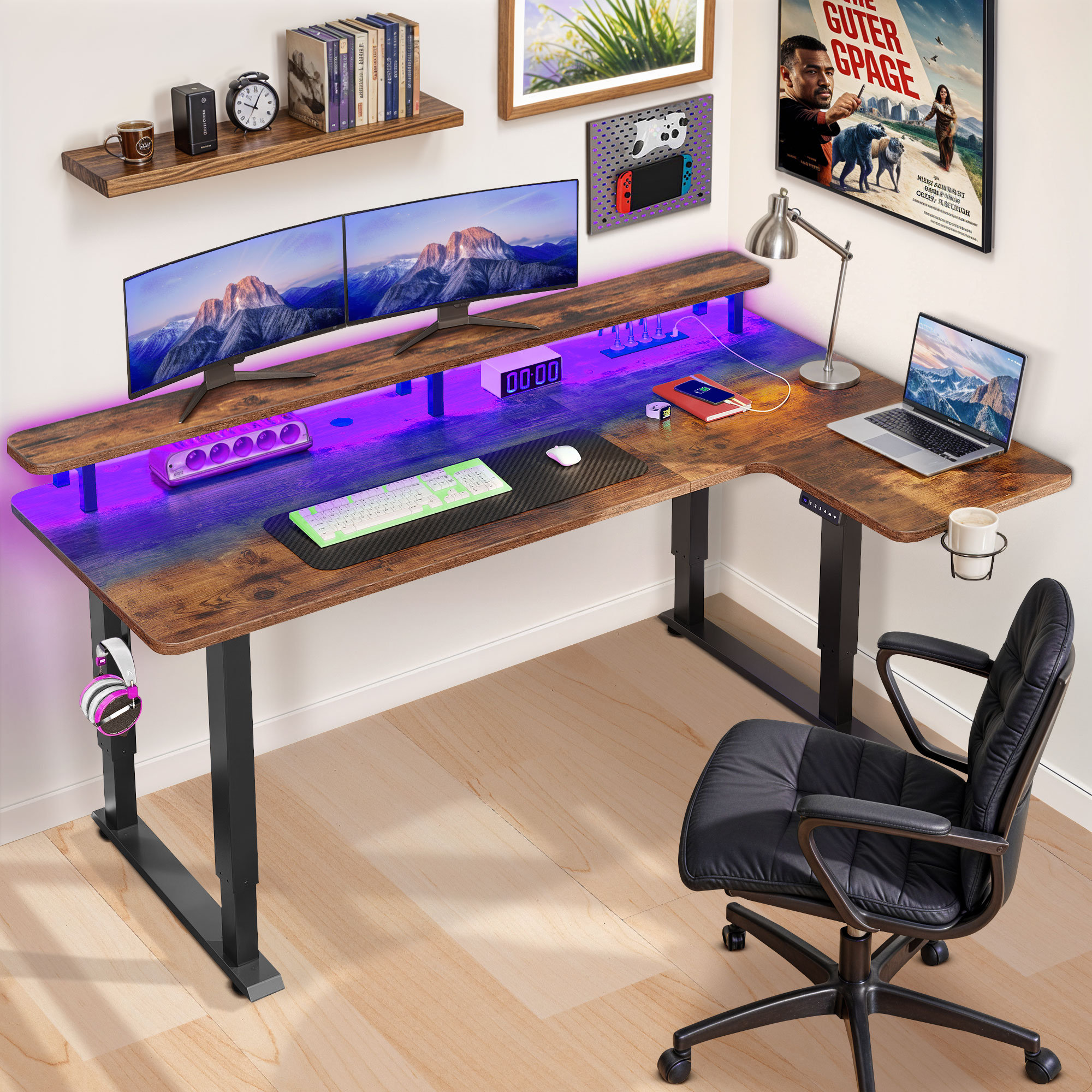 Wrought Studio™ Labree Height Adjustable L-Shaped Standing Desk with ...