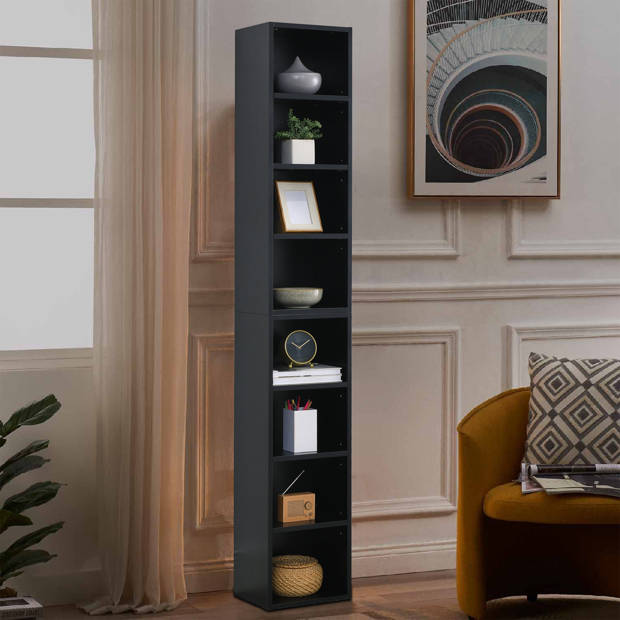 Ebern Designs Standard Wooden Tall Display Bookcase with Anti-Tipping ...