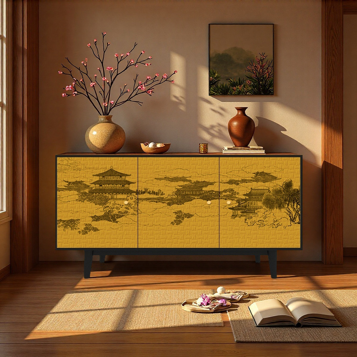East Urban Home Classical Architecture Pine Wood Storage Cabinet | Wayfair