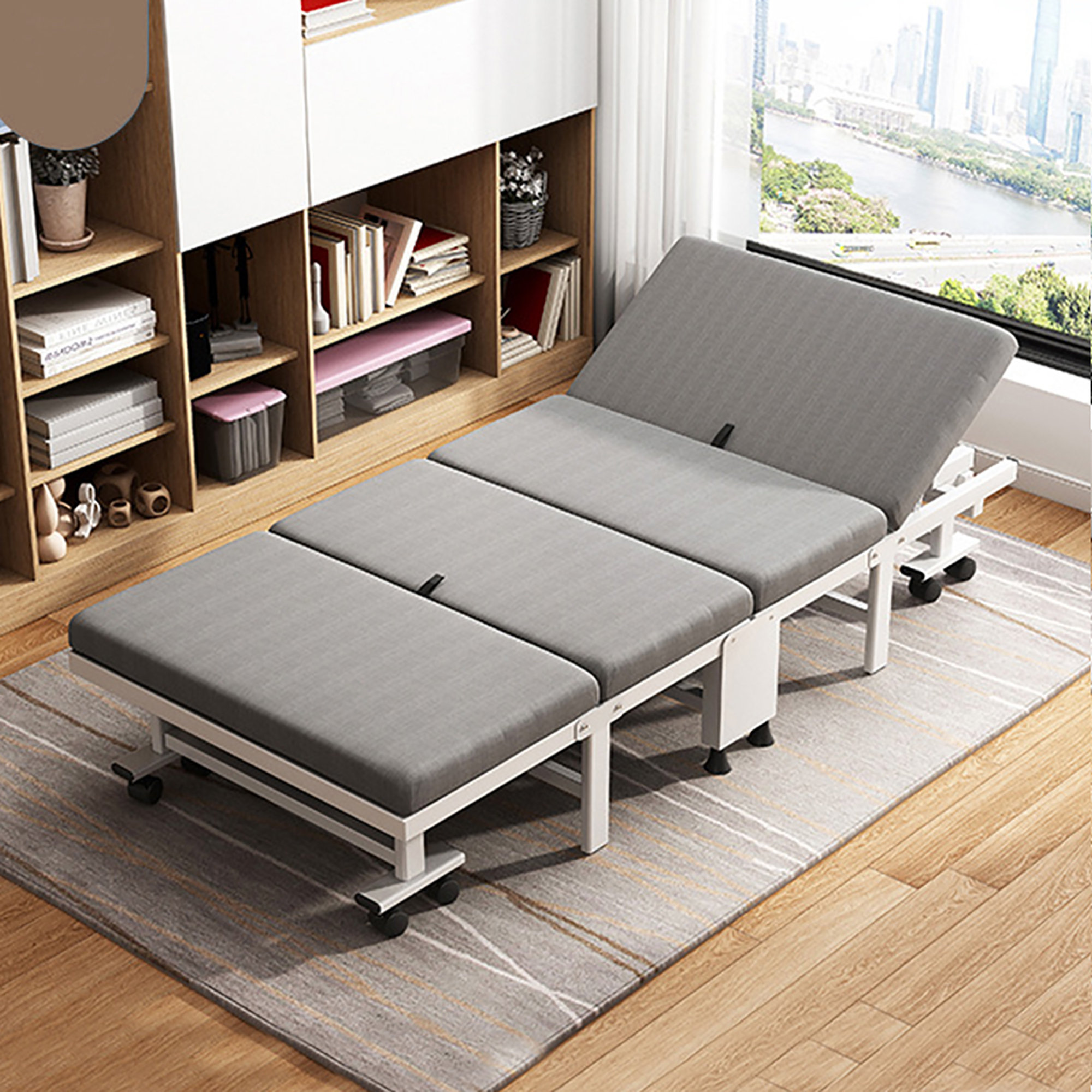 Ebern Designs Traute Steel Upholstered Folding Bed with Mattress ...