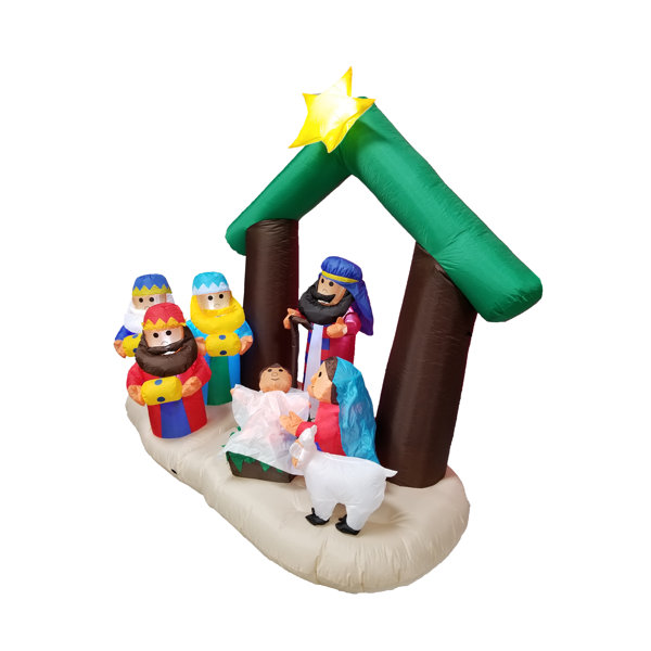 The Holiday Aisle® 6 Foot Tall Lighted Christmas Inflatable Nativity ...