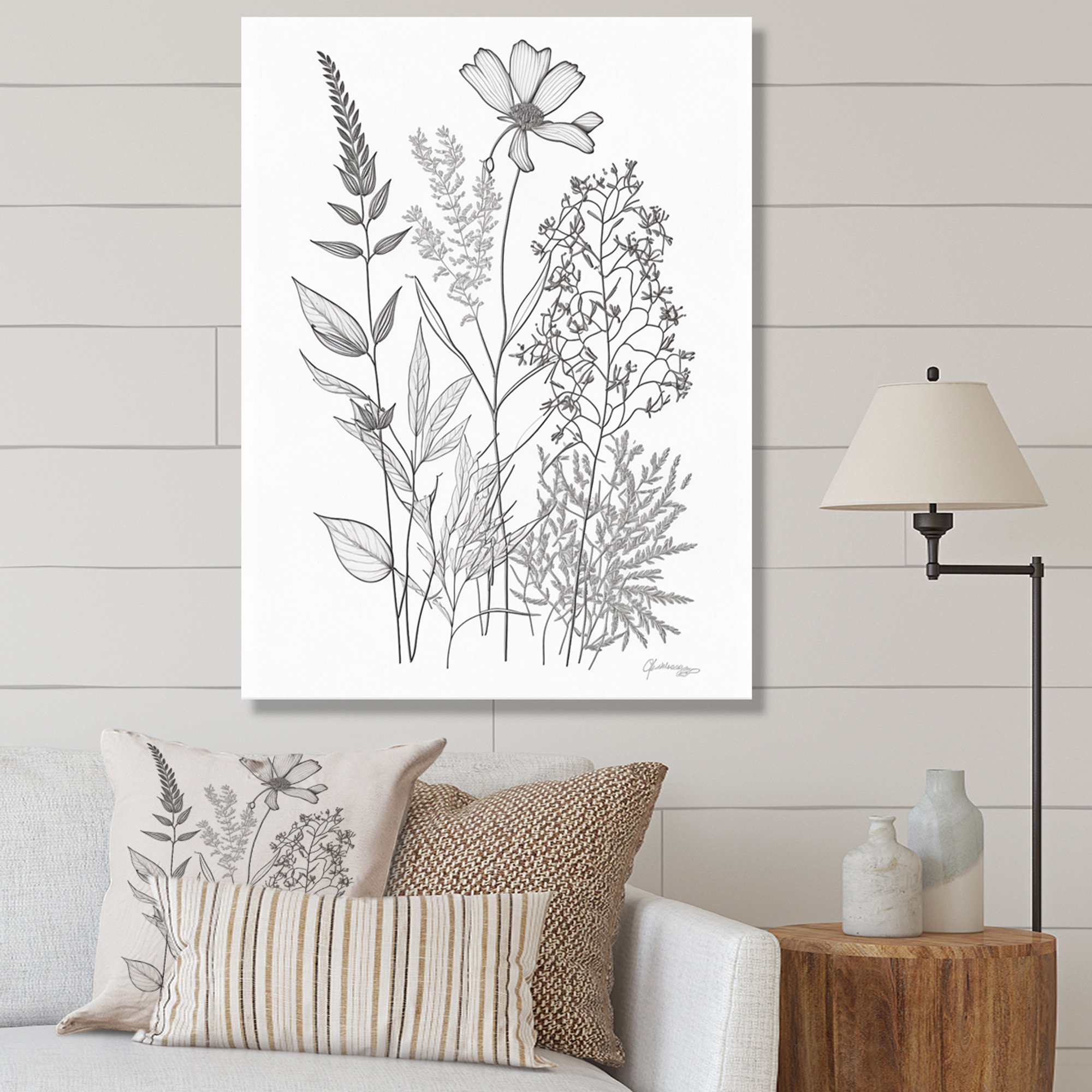 Winston Porter Minimal Wildflowers Drawing Black on White I - Print ...