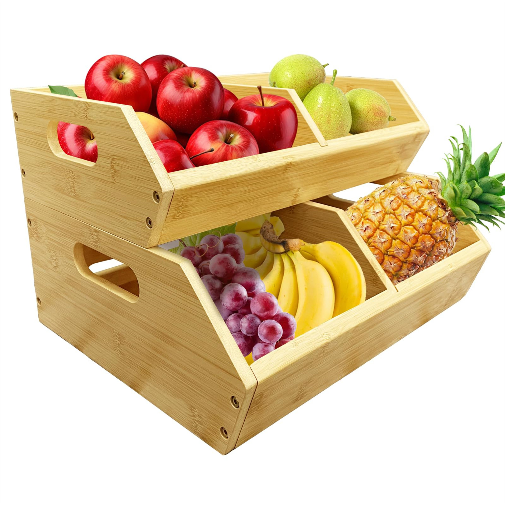 Lily Manor 2-Pack Stackable Vegetable Storage Bins, Bamboo Storage ...