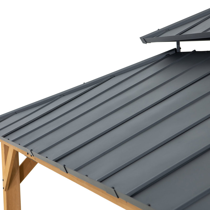 Sunjoy 3.9m x 4.5m Cedar Wooden Gazebo with Ventilated Roof, Dual Rail ...