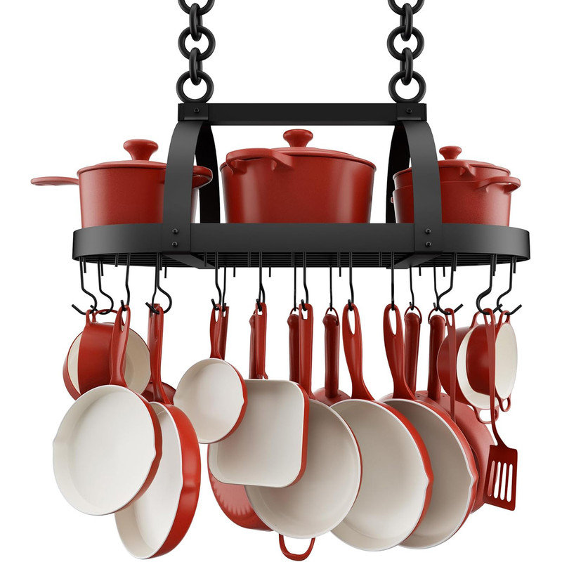 Prep & Savour 34 Inch Large Hanging Pot Rack, Heavy Duty Oval Pot and ...