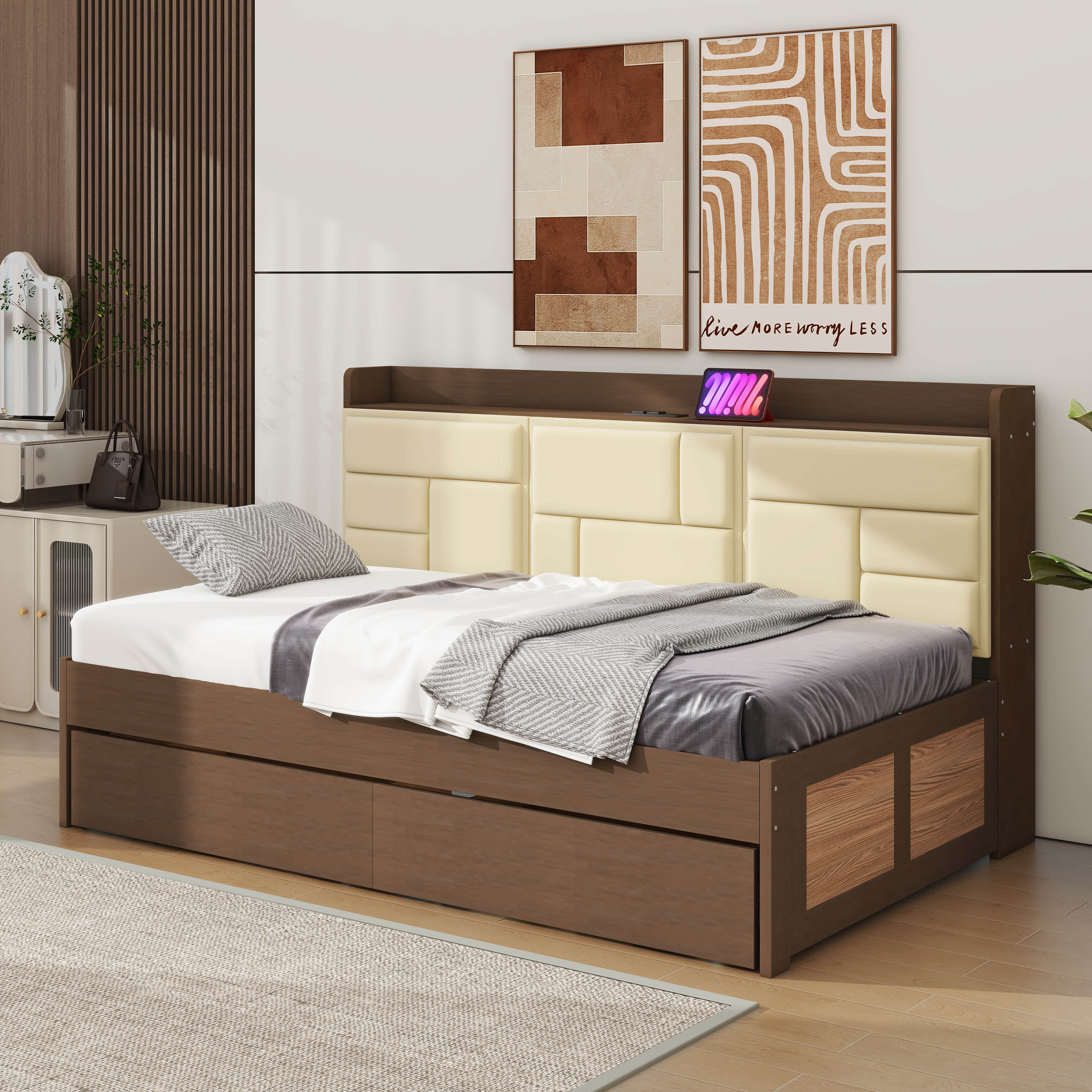 Red Barrel Studio® Wooden Daybed With Padded Storage Shelves | Wayfair