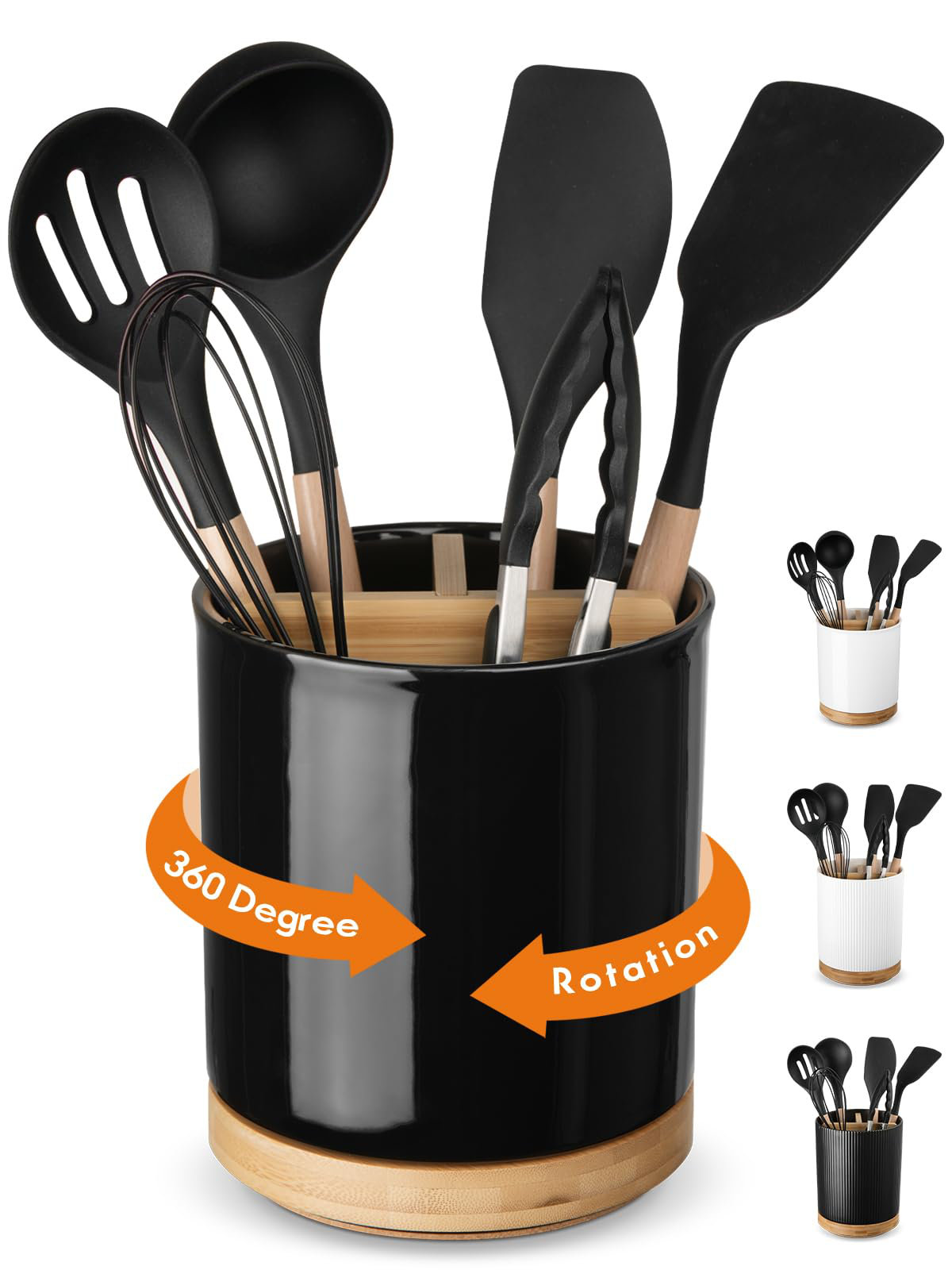 Hokku Designs 3 Compartment Utensil Holder, Extra Large Utensil Crock ...
