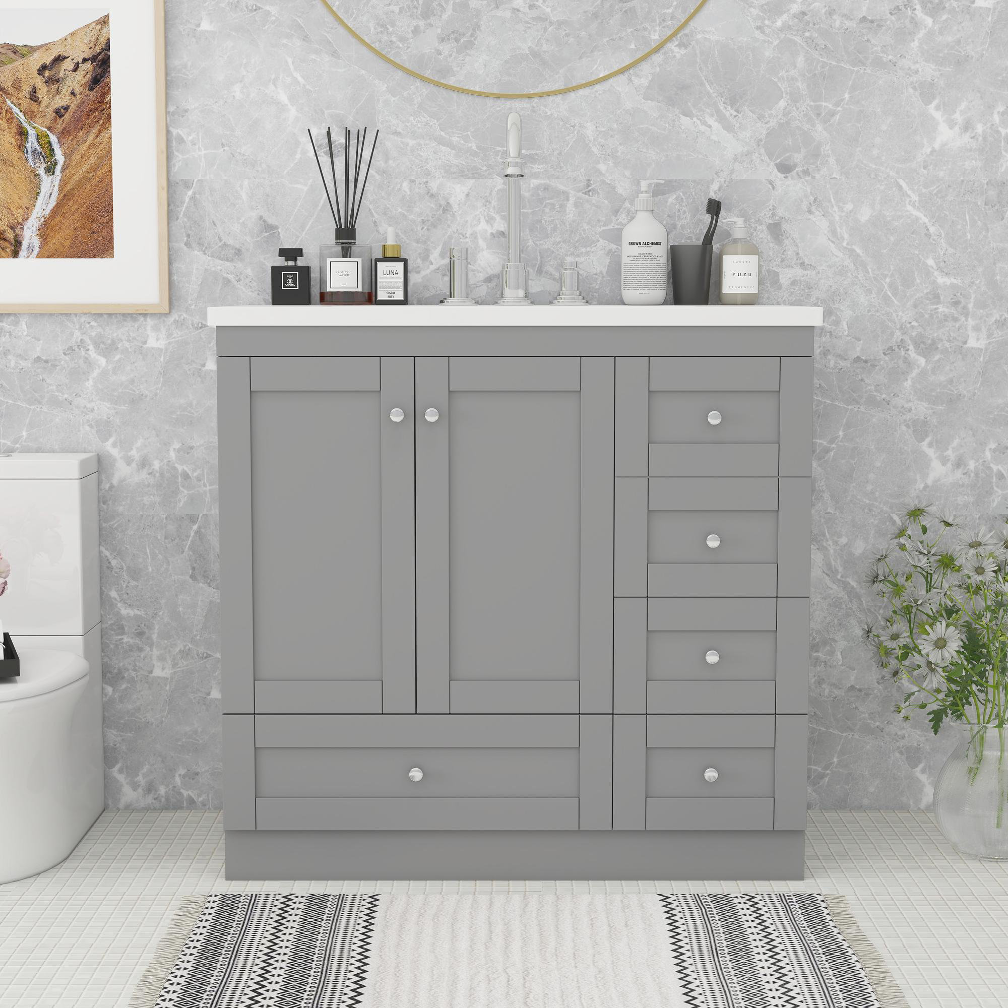 Ebern Designs 36'' Shaker Style Free-Standing Bathroom Vanity Cabinet ...