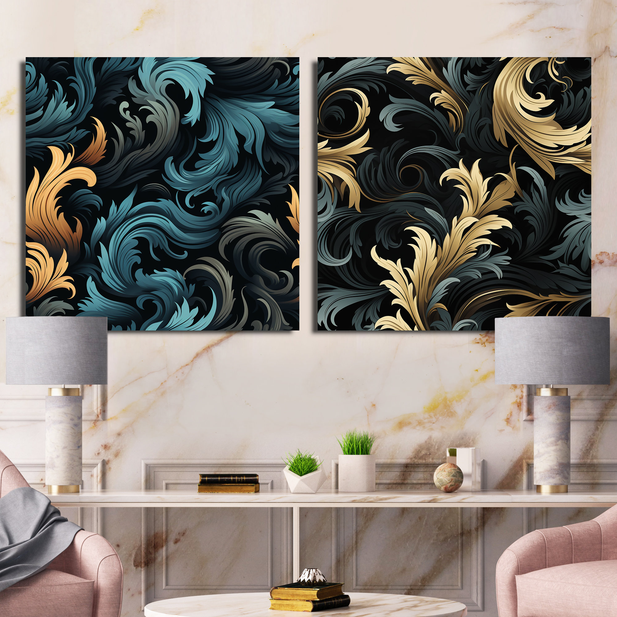 Design Art Black Ink Seamless Calligraphy Flourishes - Abstract Shapes ...