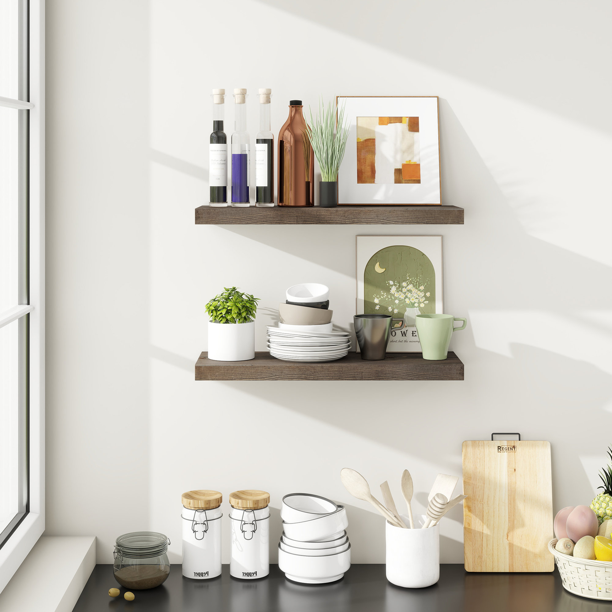 Millwood Pines Ayvie 2 Piece Pine Solid Wood Floating Shelf & Reviews ...