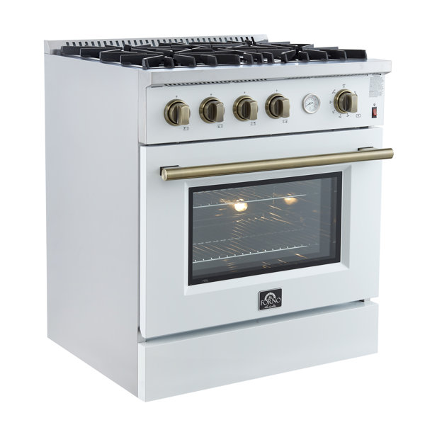 Forno Marco 30-inch Gas Range Black or White & Antique Brass Design, 4 ...