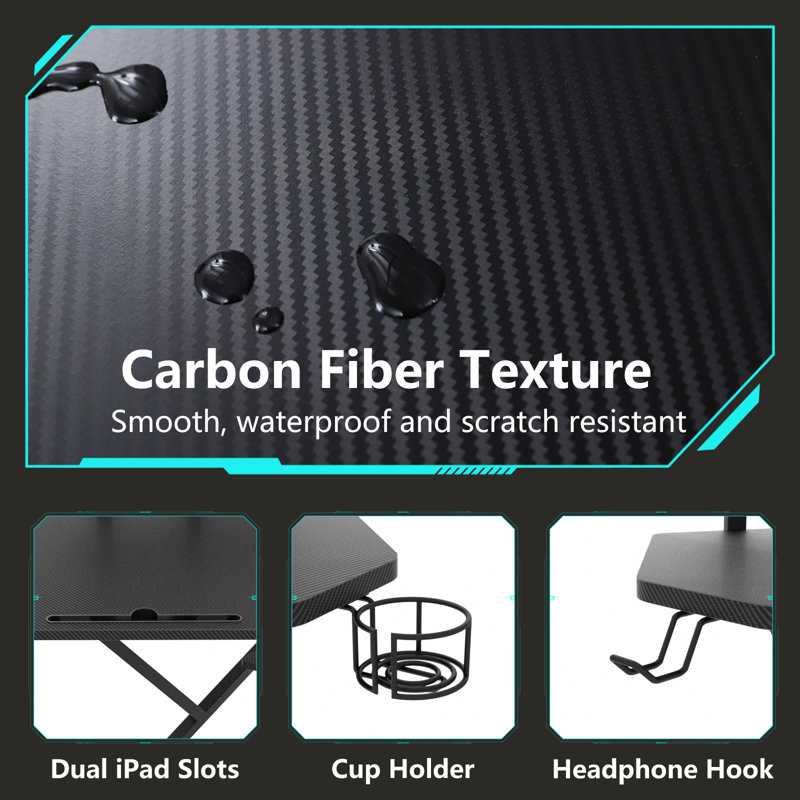 Inbox Zero Berlanga Gaming Desk with Power Outlet & Led Strip, Large ...