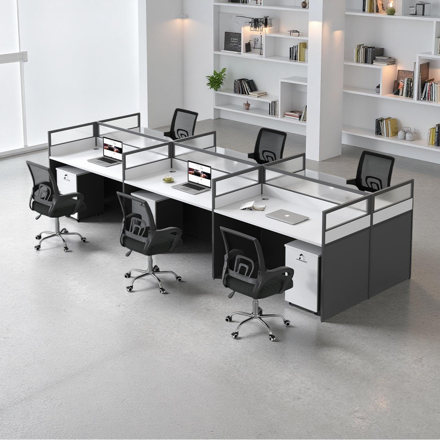 TAOKELAI Rectangle 4 Person Benching Workstation With Cabinet | Wayfair