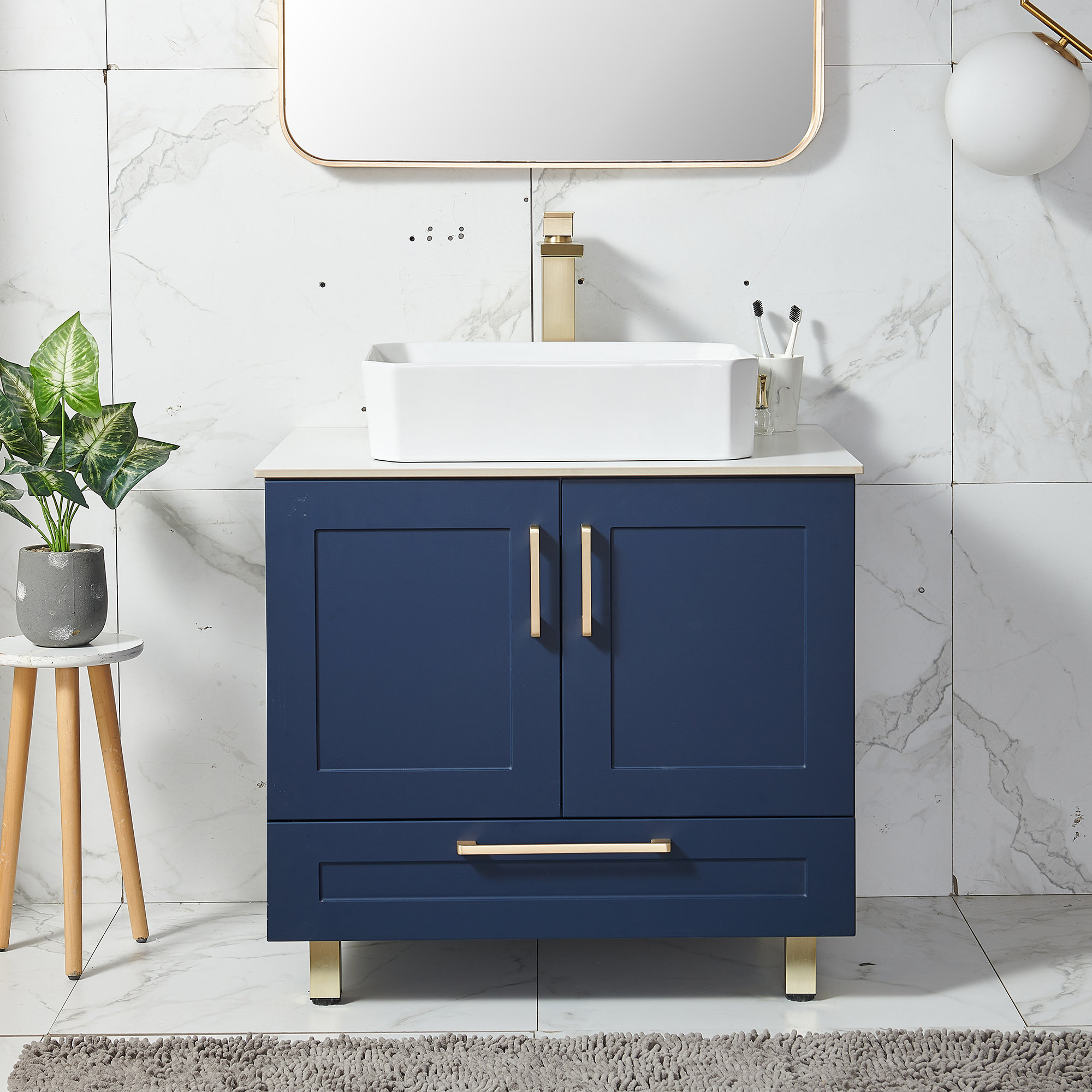 Mercer41 Kearna 30" Modern Blue Free-standing Vessel Single Bathroom ...