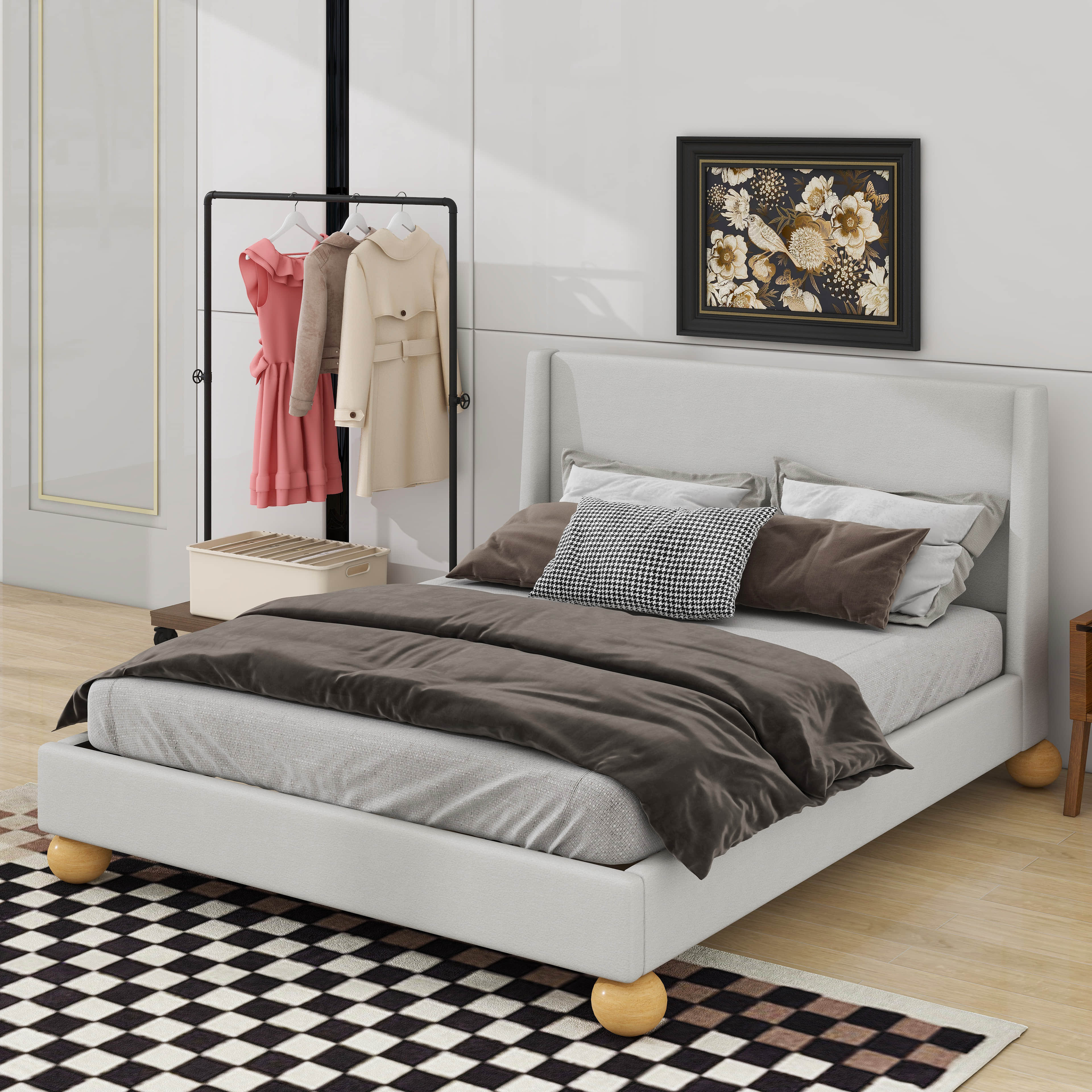 Latitude Run® Modern Boucle Upholstered Platform Bed With Wingback ...