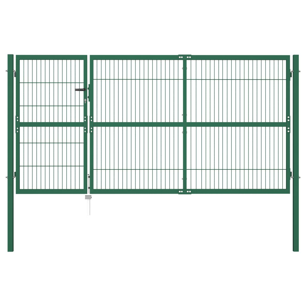 VidaXL Green Metal Gate with Posts Steel Anthracite Fence Patio Outdoor ...