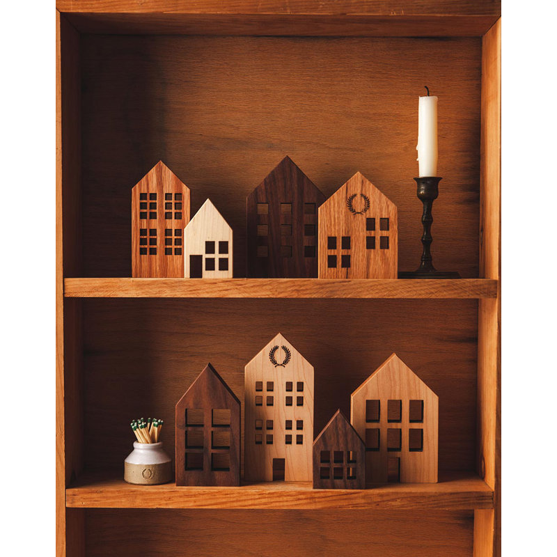 Farmhouse Pottery Crafted Wooden Houses - Walnut - Brownstone | Wayfair