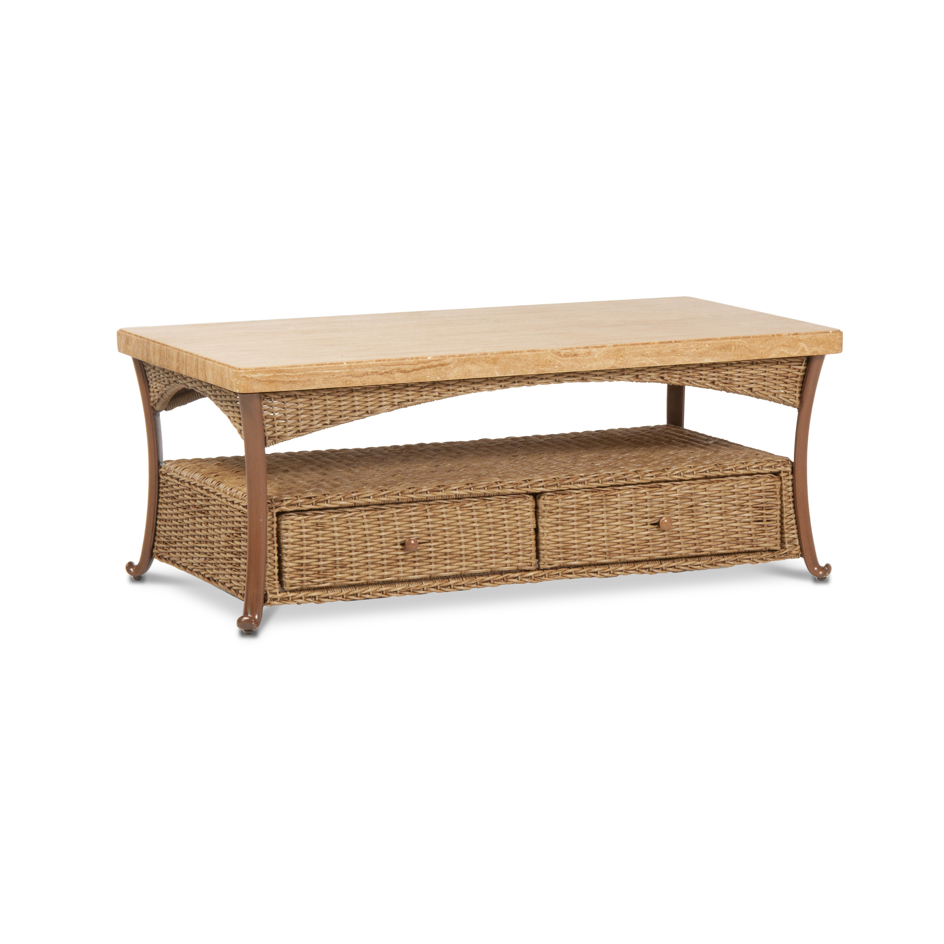 Inspired Visions Brookside - Outdoor Coffee Table w/ Travertine Top and ...