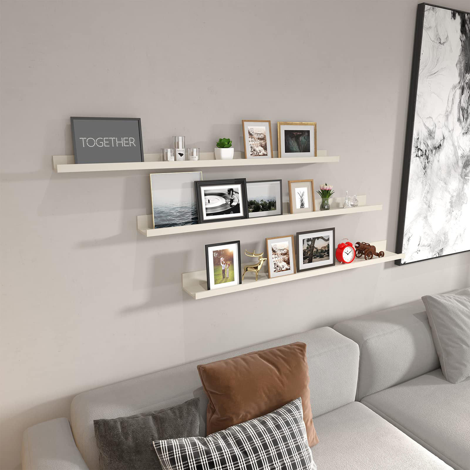 Latitude Run® 47 Inch Floating Shelves, Long Picture Ledge Large Wooden ...