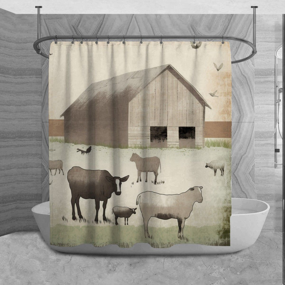 East Urban Home Farm Animal Shower Curtain Animals Bathroom Decor White ...