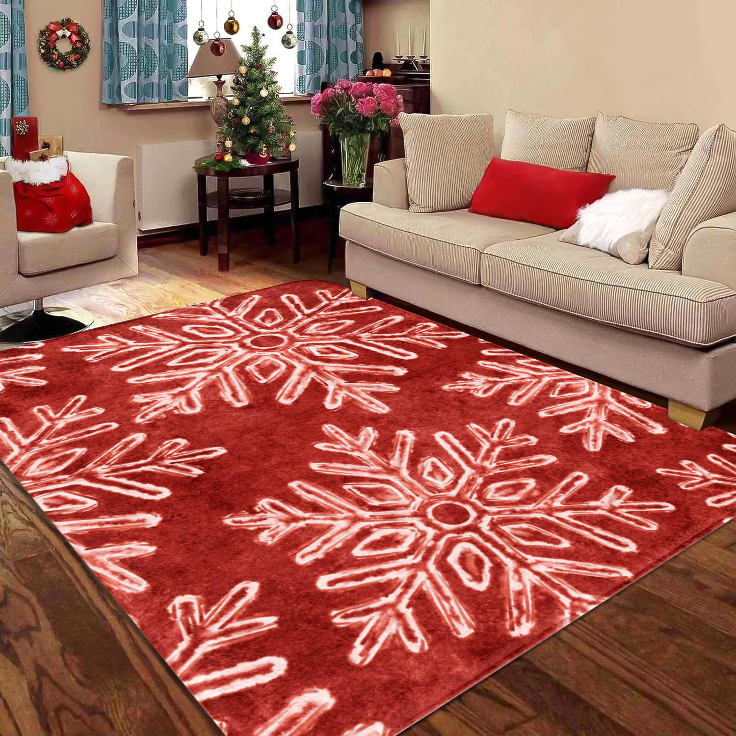 The Holiday Aisle® Christmas Area Rug Snowflake Winter Area Rugs | Wayfair