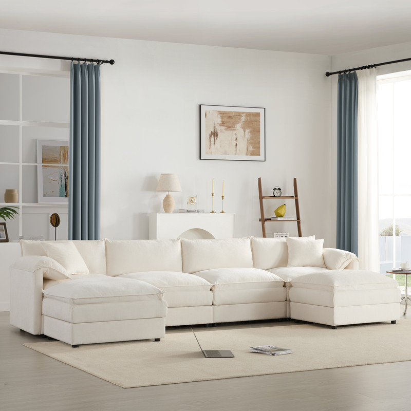 Latitude Run® 6 - Piece 136'' Upholstered Chenille U-Shape Sectional ...
