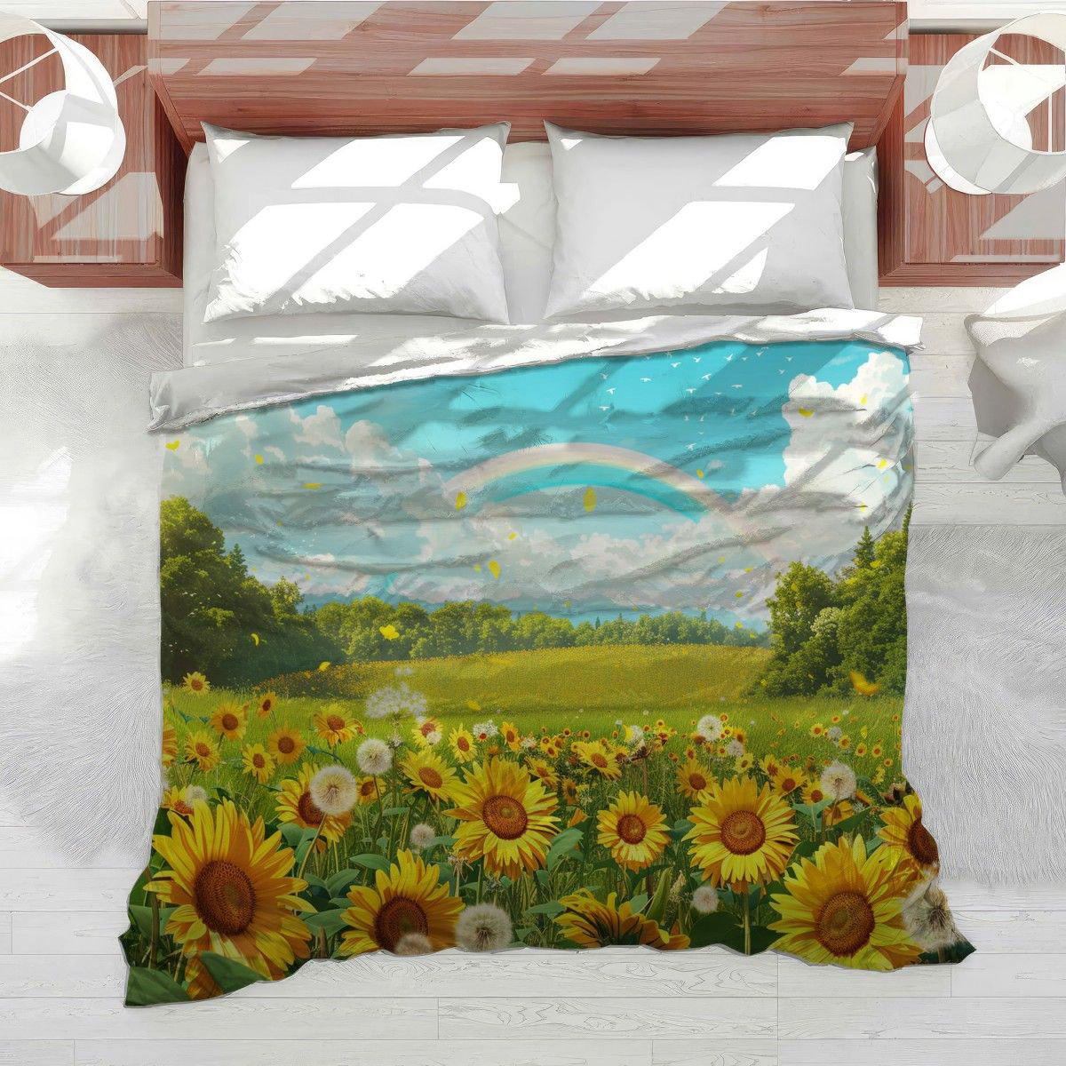 VisionDecor Sunflower Field Bedding Nature Comforter Bright Day ...