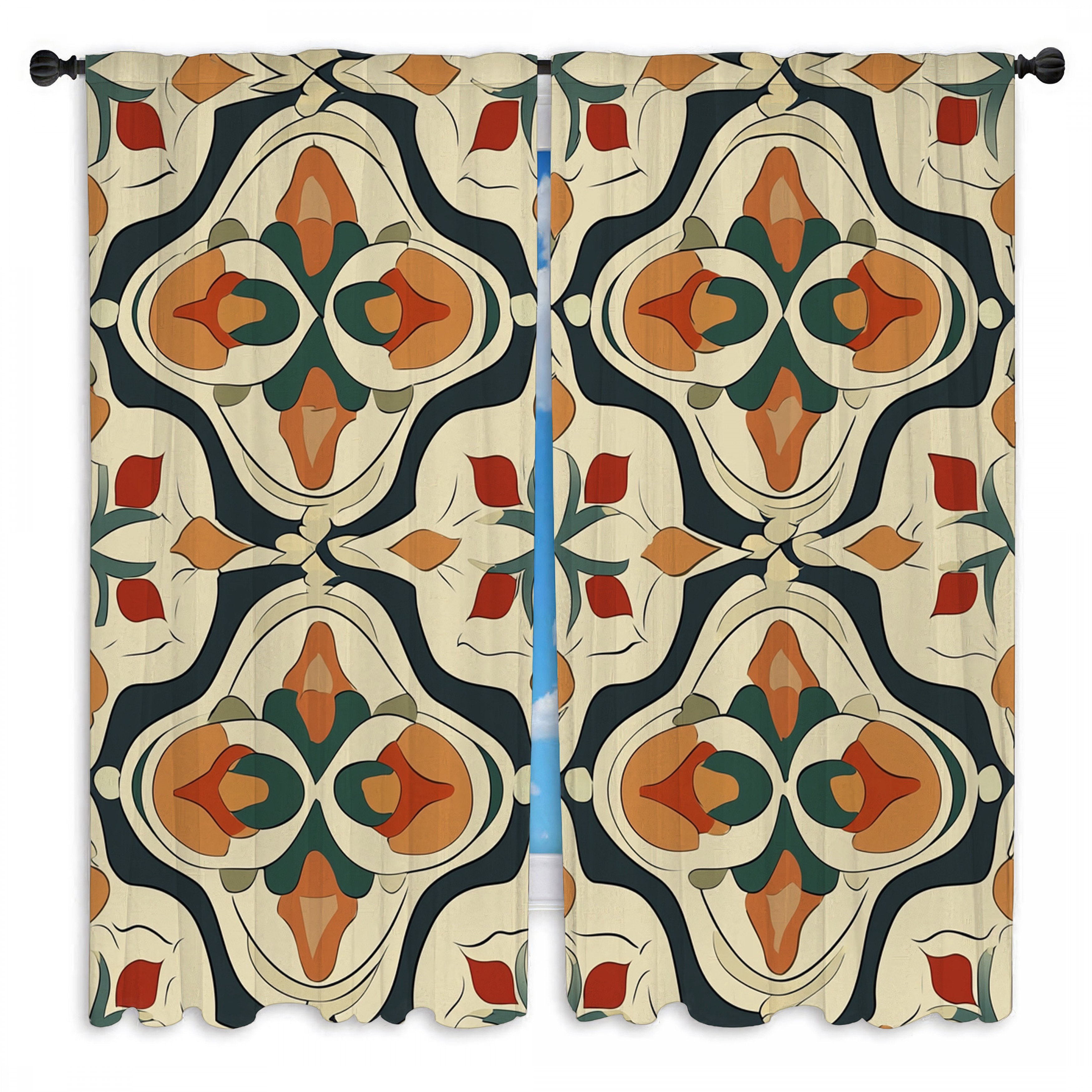 Dakota Fields Tile Pattern Window Curtains Abstract Eclectic Drapes - 2 ...