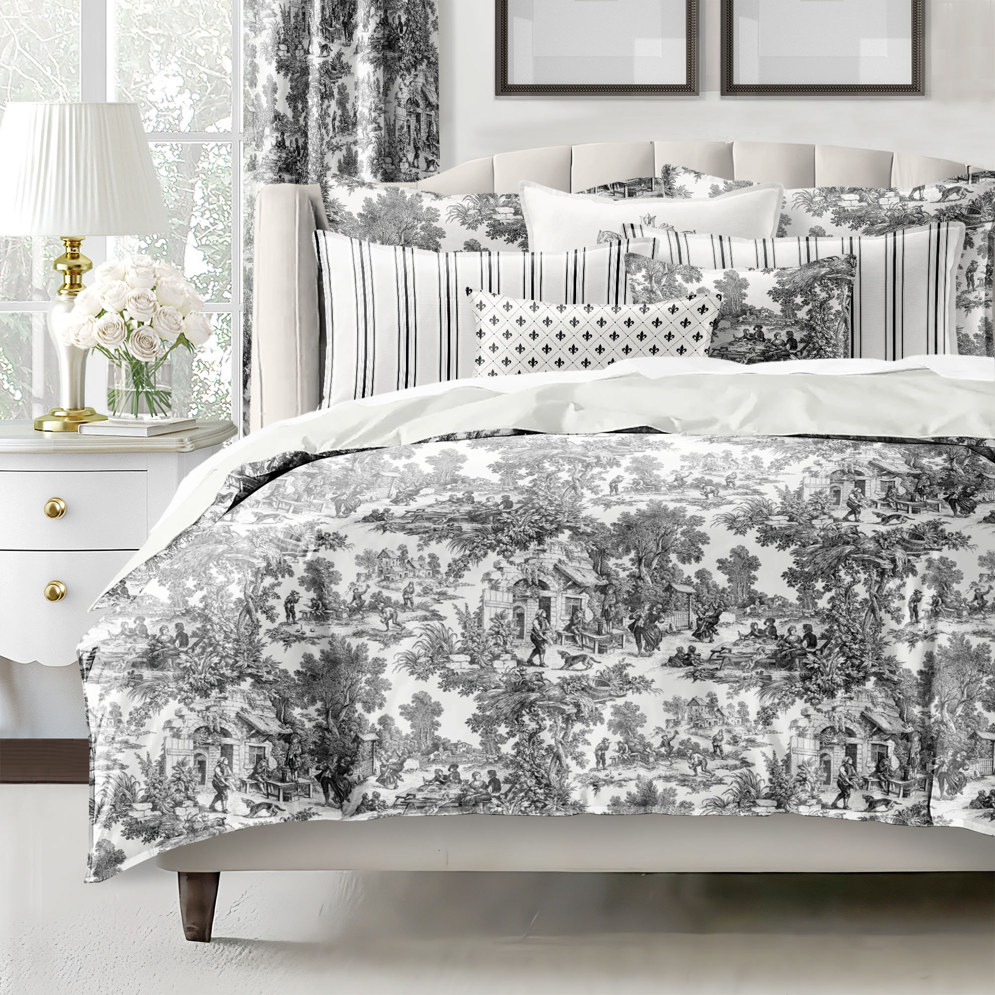 6ix Tailors Fine Linens Au Village Toile Ebony Cotton Comforter Set 8 ...