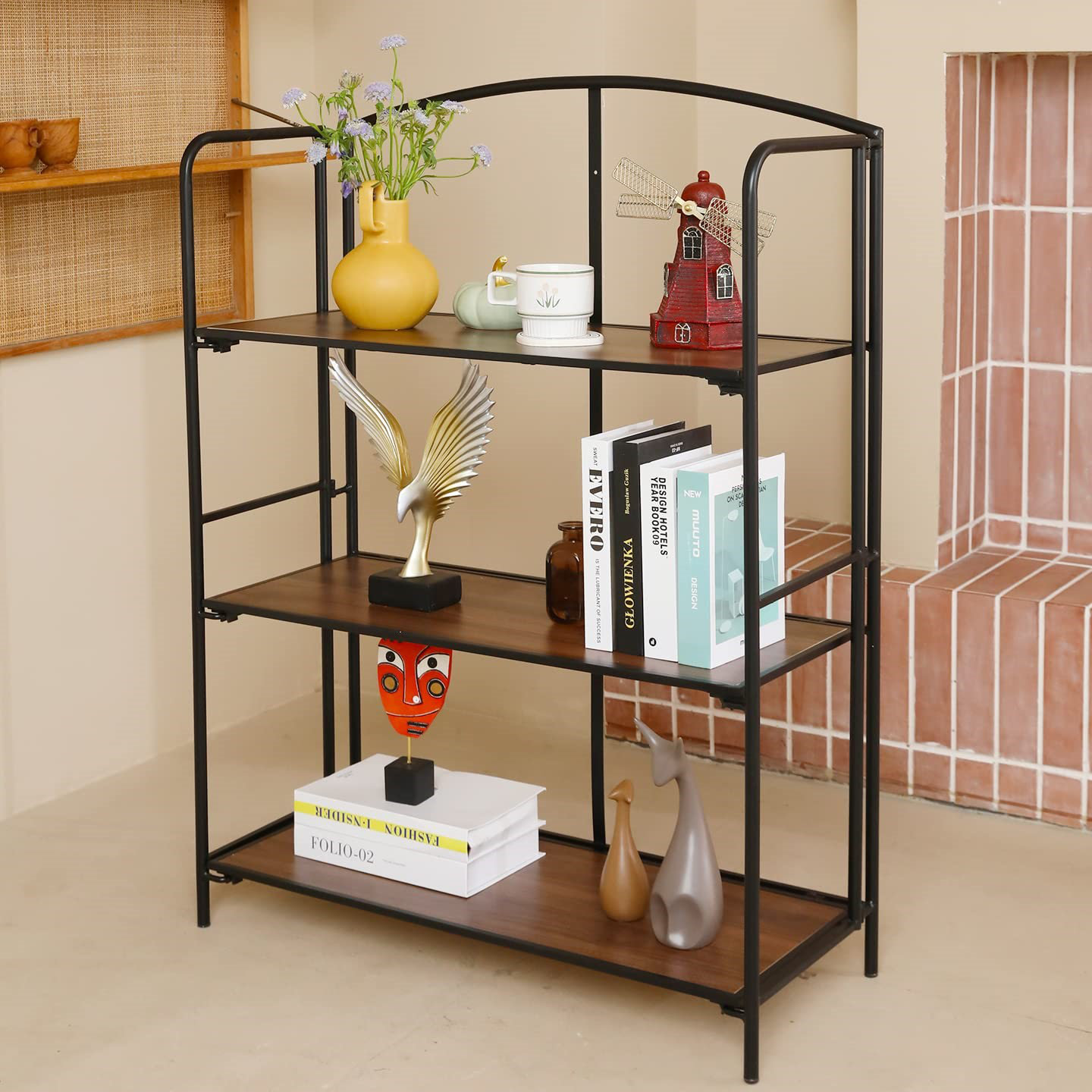 TOPEFIC 3 Tier Wider No Assembly Folding Bookshelf, Portable Bookcase ...