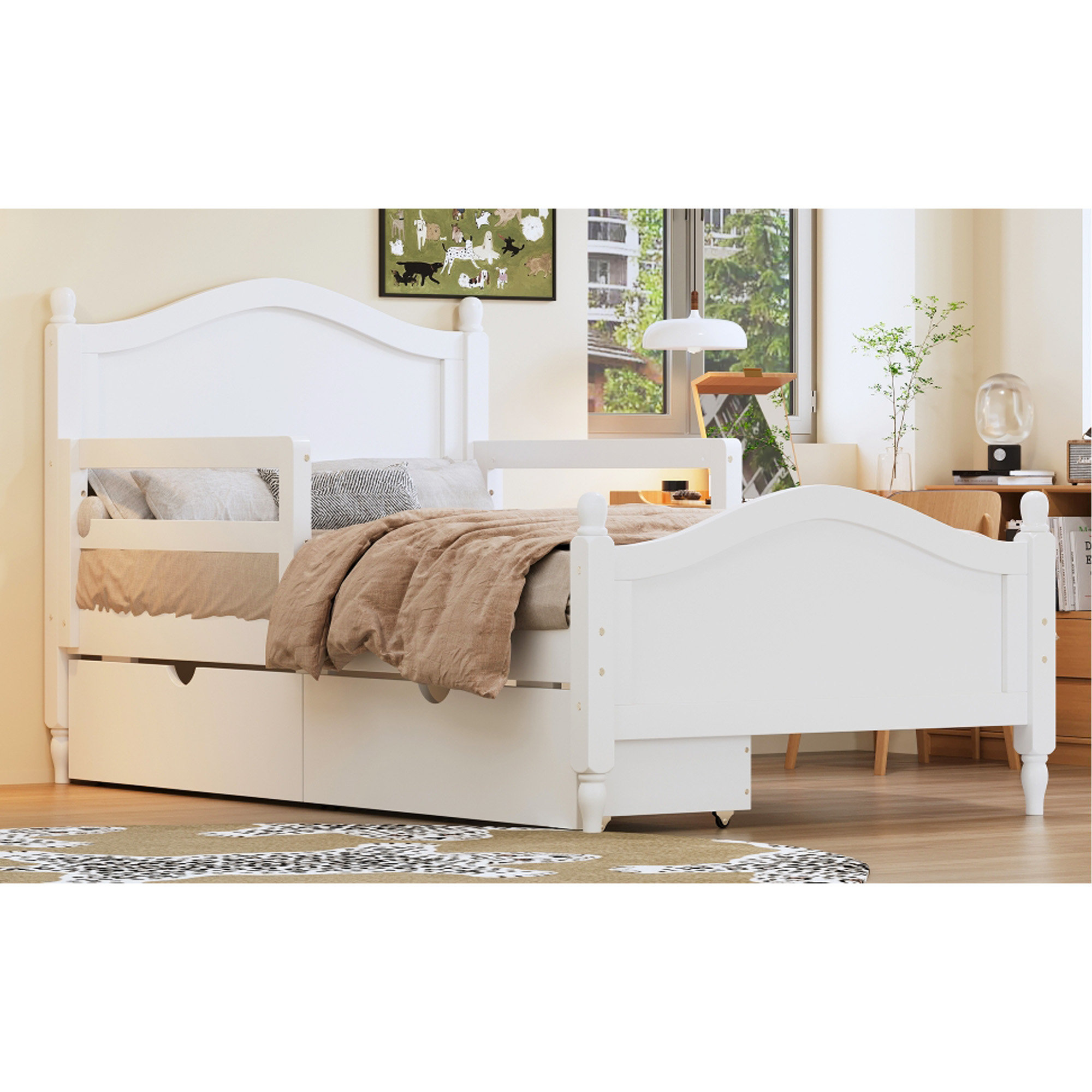 Lark Manor™ Comfortable Twin Size Wood Platform Bed With Guardrails And ...